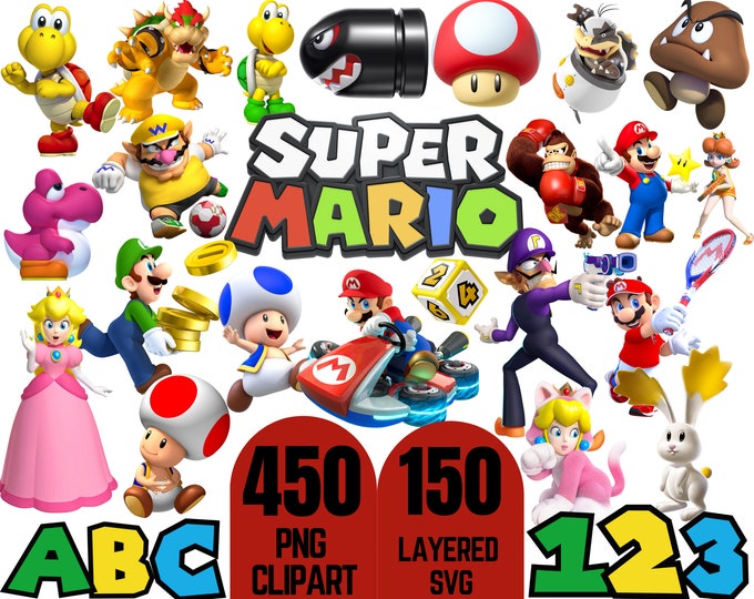Mario Clipart Bundle, Super Mario Alphabet, Mario Svg Cut Files for ...