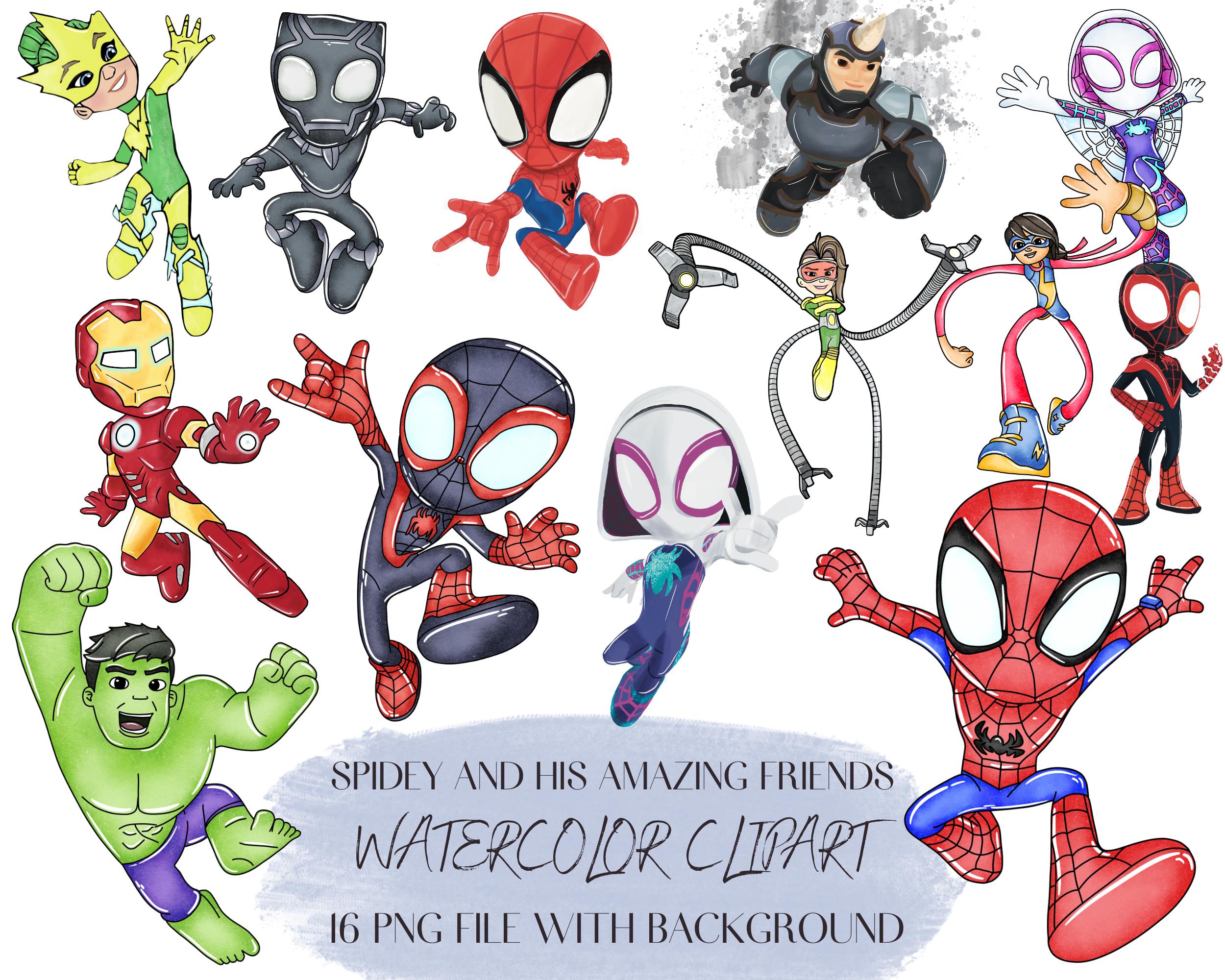 Spidey and His Amazing Friends Watercolor Png Clipart Bundle, Handdrawn ...