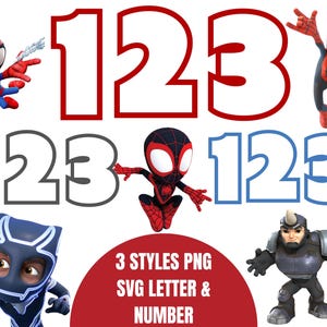 Spidey and Friends Alphabet & Numbers Clipart (PNG, SVG) - Etsy