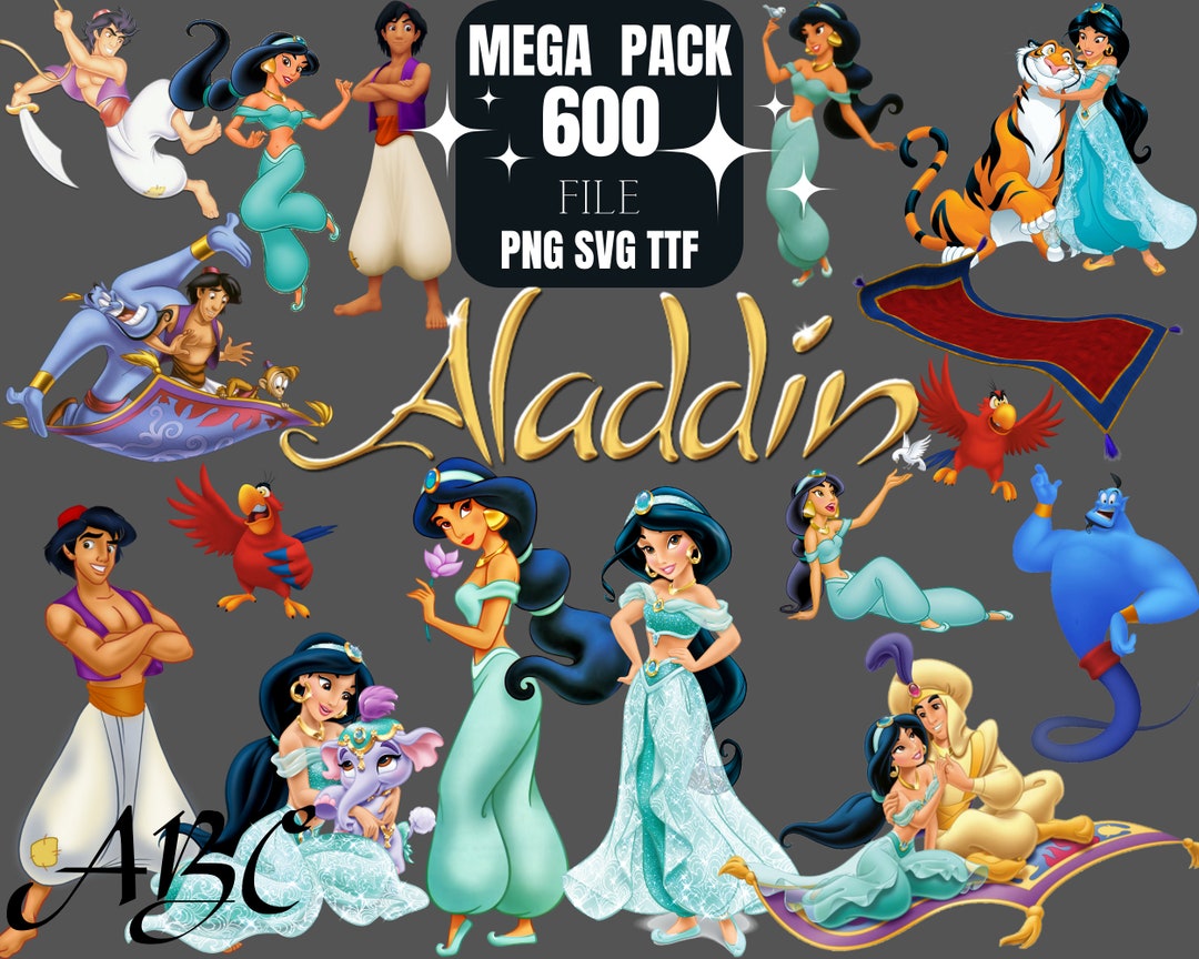 Aladdin Clipart Mega Pack: Jasmine PNG SVG, Alphabet Font (digital ...