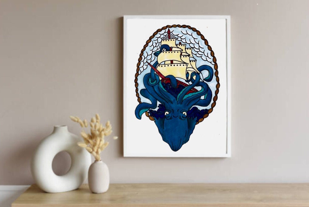 American Traditional Kraken - Etsy