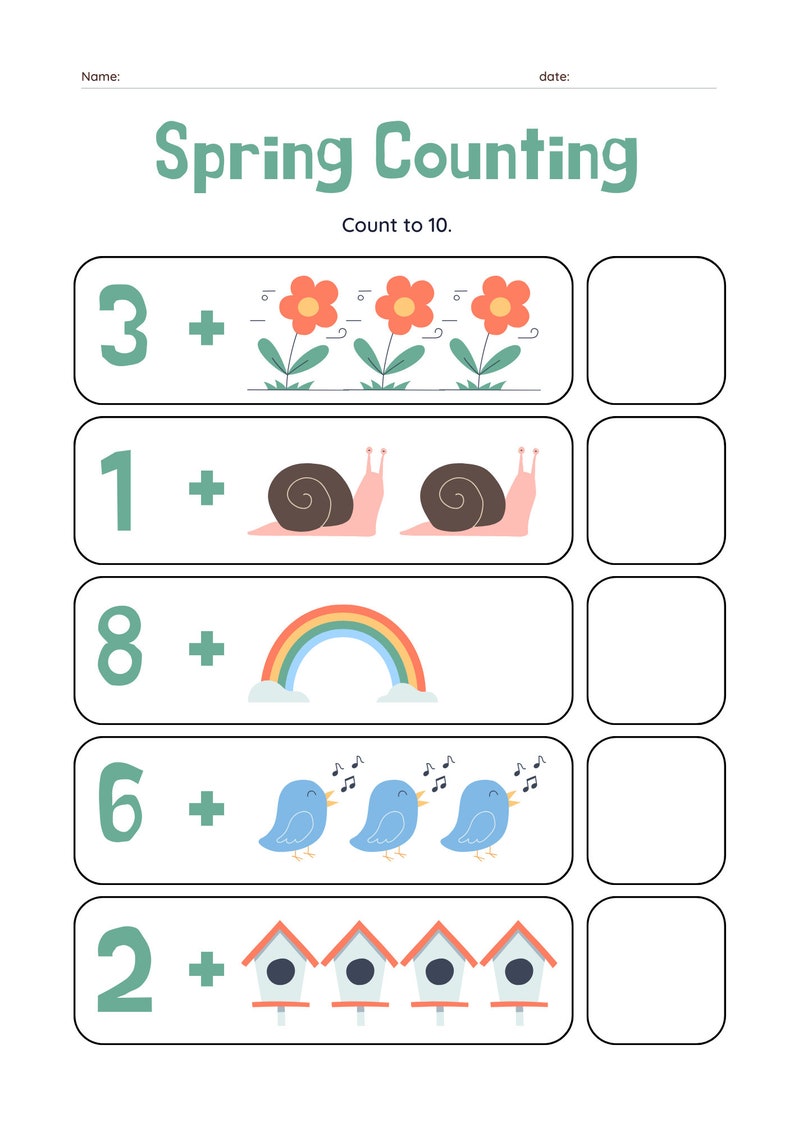 Printable Preschool Activity Spring Counting Math Worksheet Digital ...