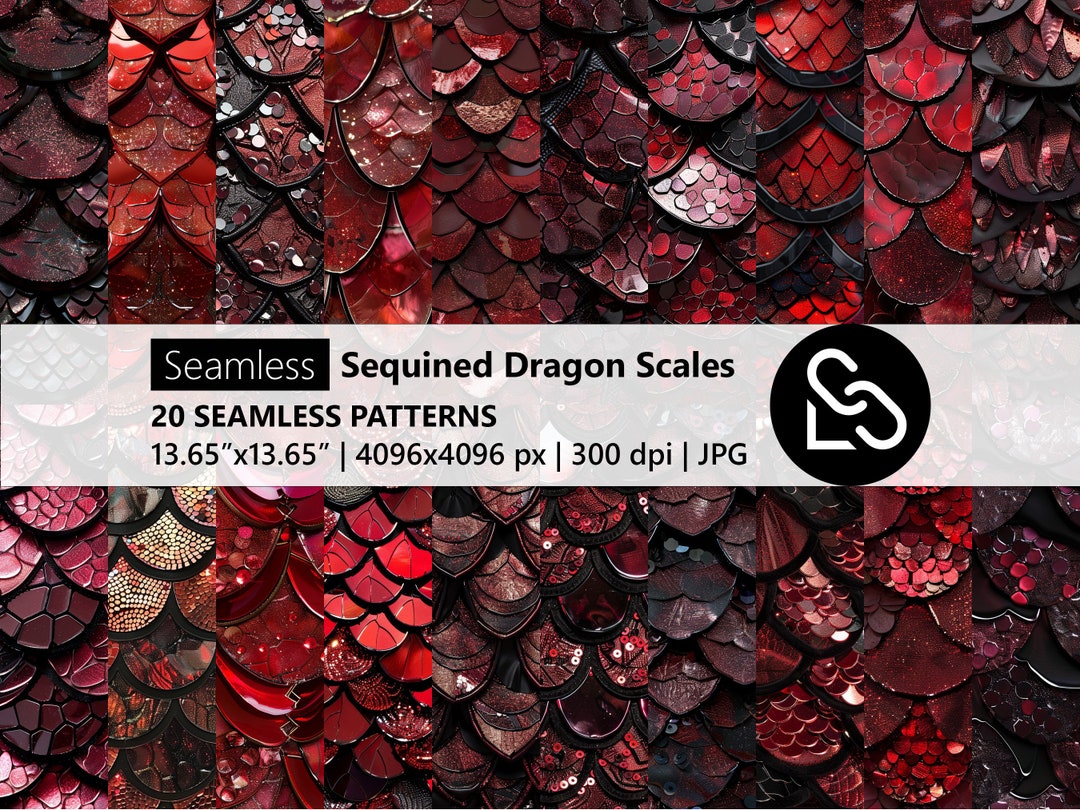 Seamless Red Sequined Dragon Scales Textures Red, Black, Ruby, Burgundy ...