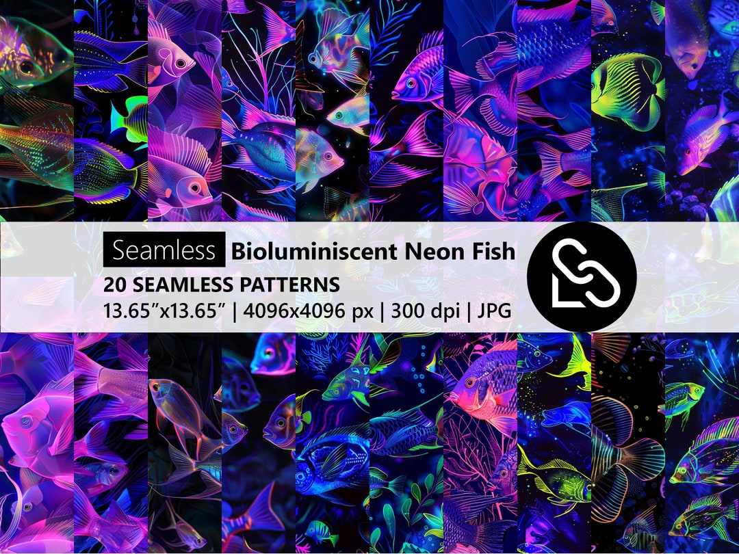 Seamless Bioluminiscent Neon Tropical Fish - Vibrant Neon - Exotic ...