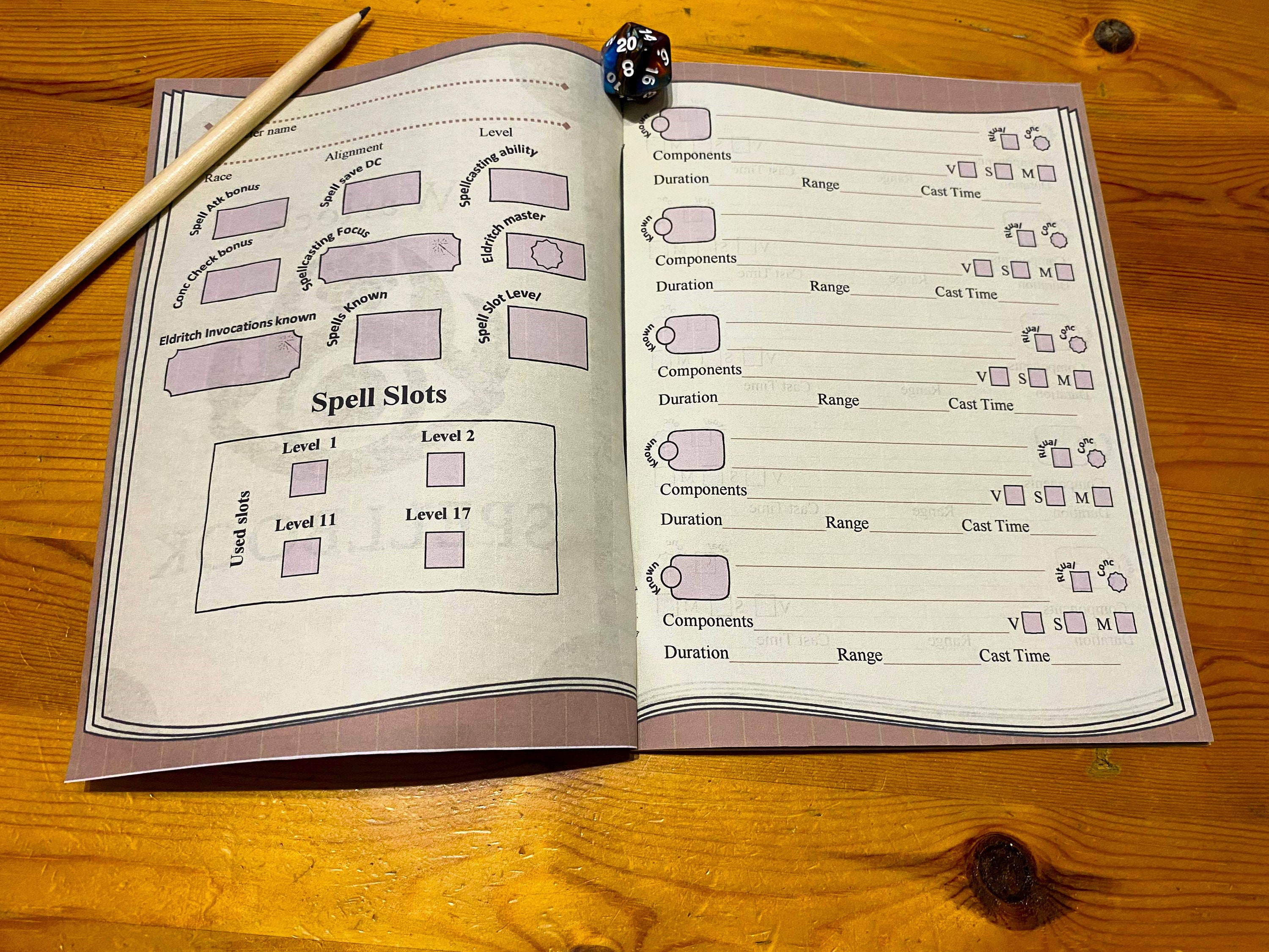 Dnd Warlock Immersive Spell Book With Spell Slot Trackers - Etsy