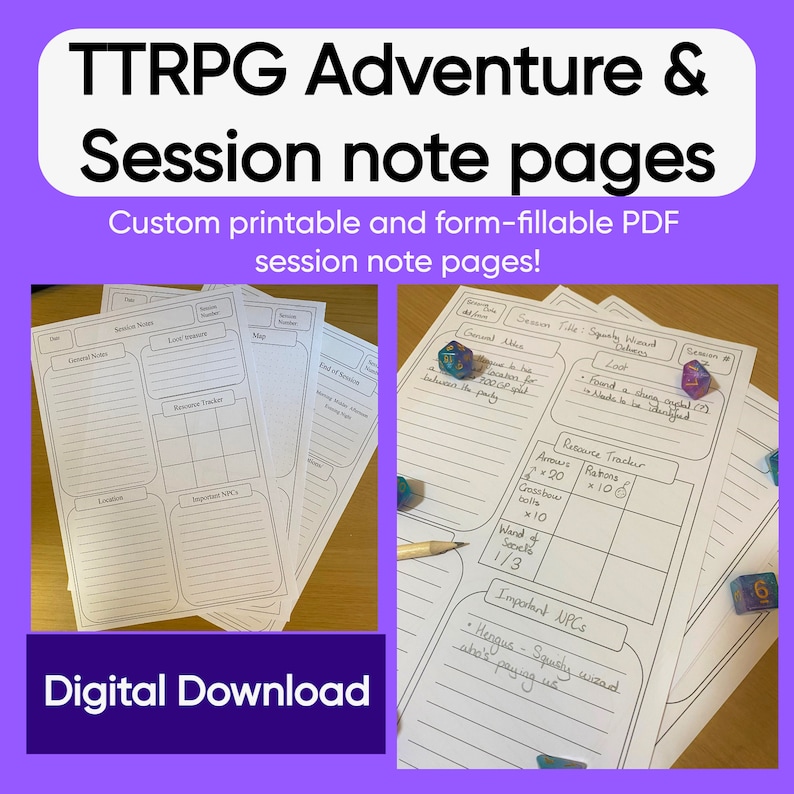 Dnd A4 Session Notes - Tabletop Campaign Adventure Digital Supplement ...
