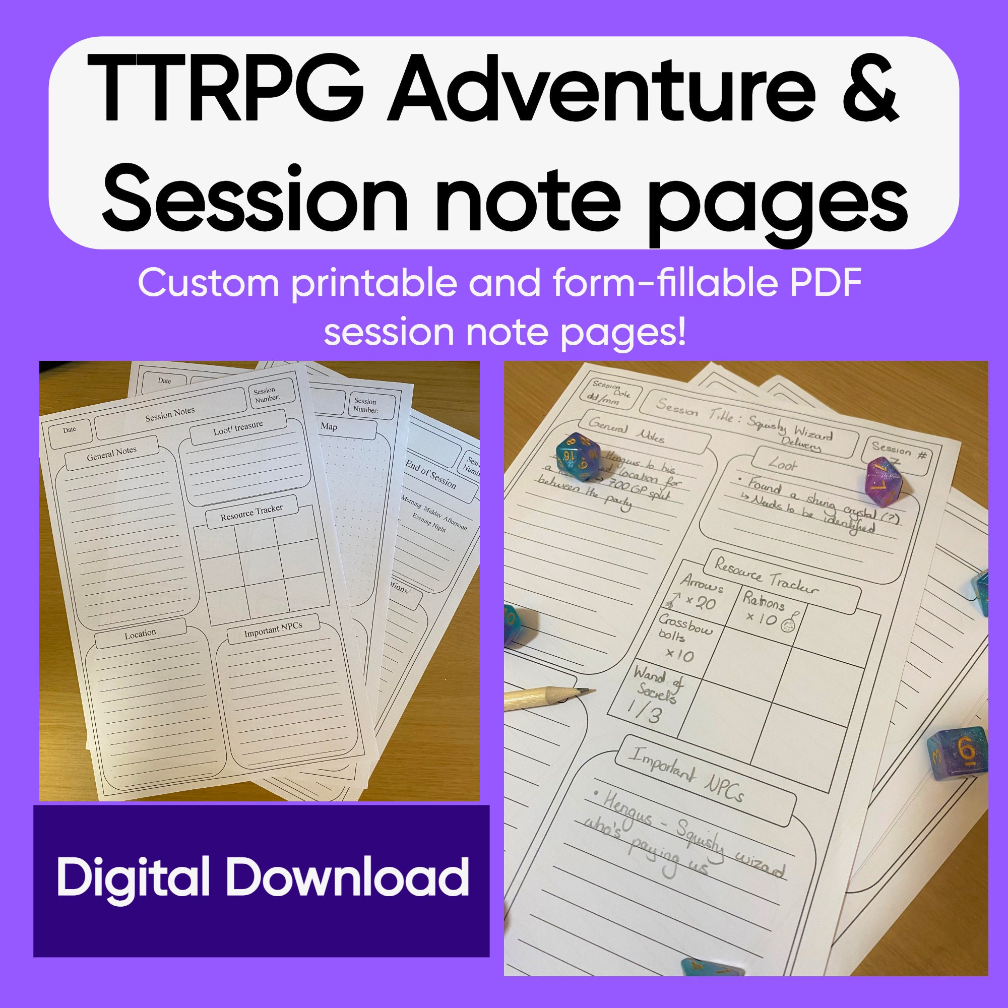 Dnd A4 Session Notes - Tabletop Campaign Adventure Digital Supplement ...
