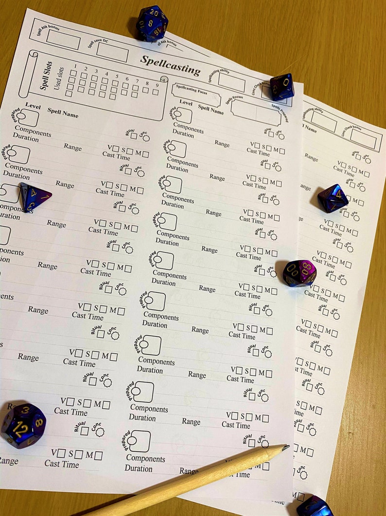 Dnd A4 Spell Sheet Spell Slot Tracker Suitable for ALL Classes Form ...