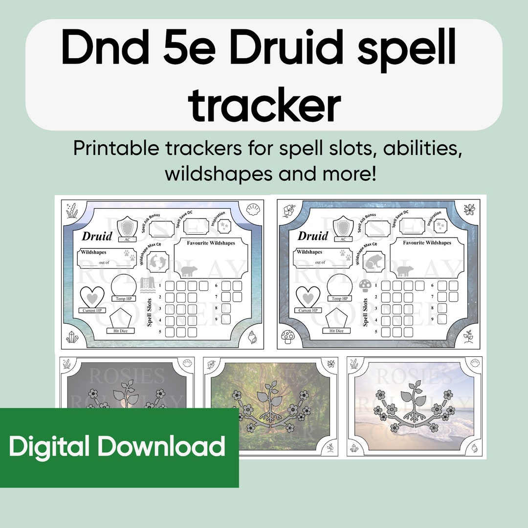 Druid Spell Slot Tracker Bundle – Multiple Themes – Dnd 5E – Digital ...