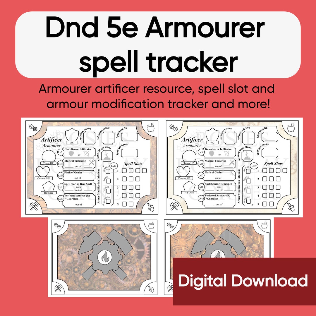 Artificer Armorer Spell Slot Tracker – Subclass Resource Tracker – Dnd ...