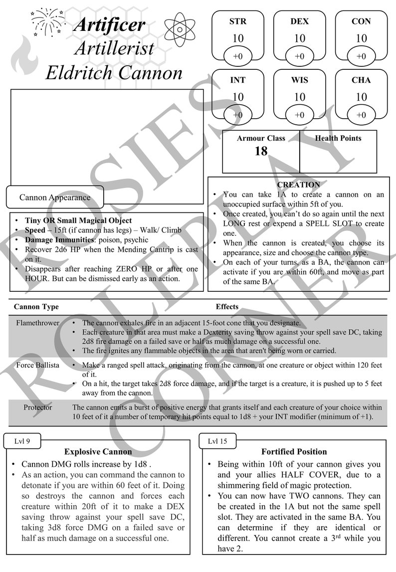 Dnd Artificer Artillerist Character Booklet - Dungeons and Dragons ...