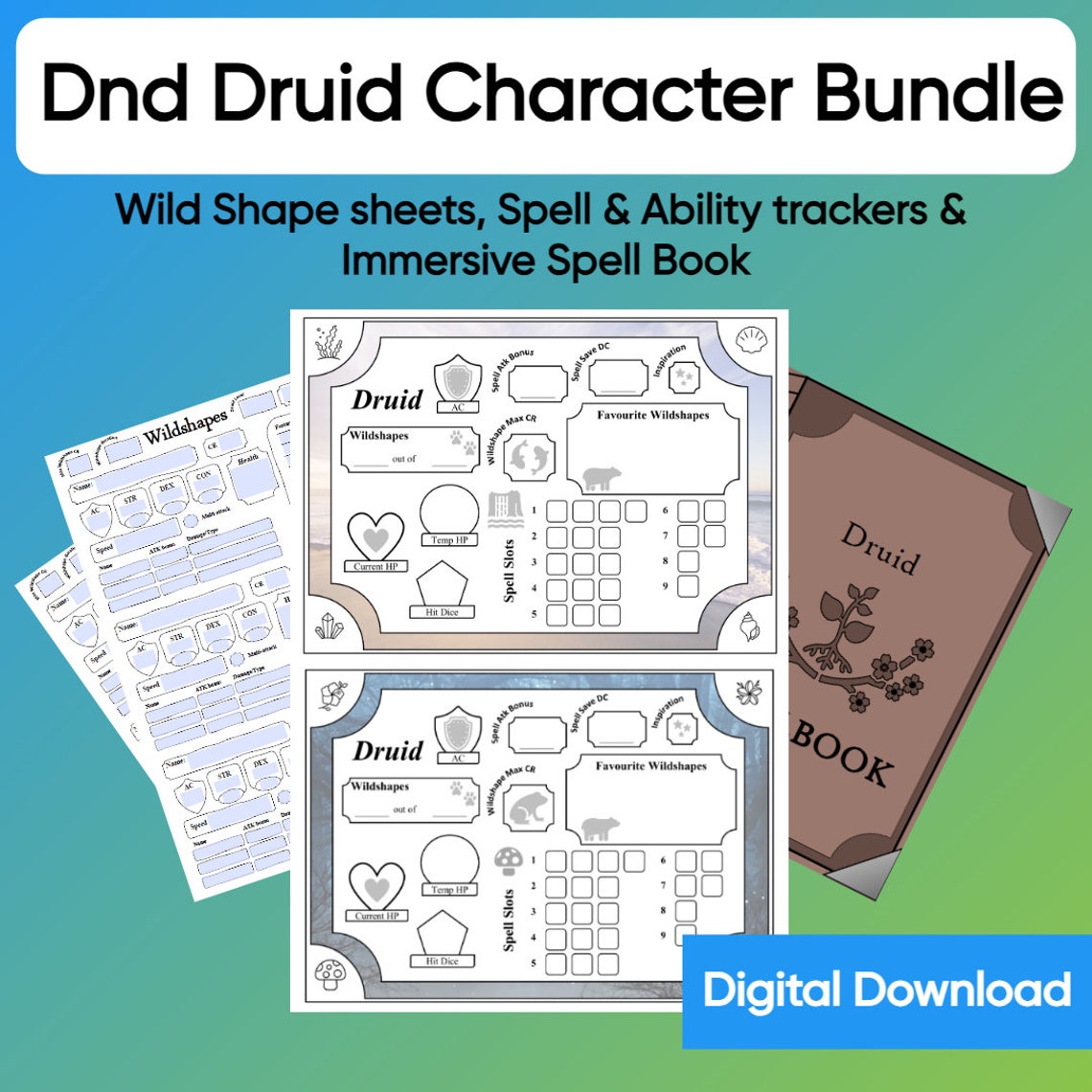 Dnd Druid Bundle Wild Shape Sheets, Spell & Ability Tracker and Immersive Spell Book Dnd 5E ...