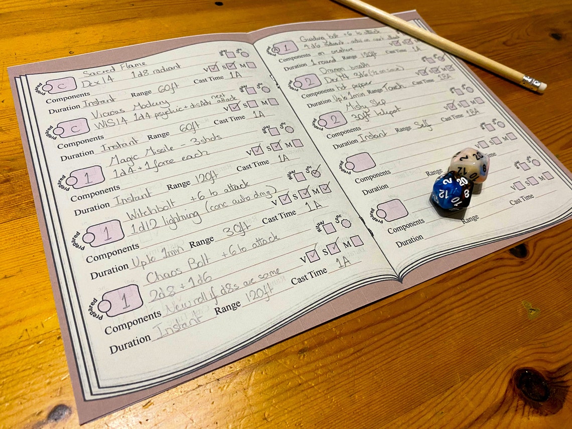 Dnd Sorcerer Immersive Spell Book With Spell Slot Trackers – Dungeons ...