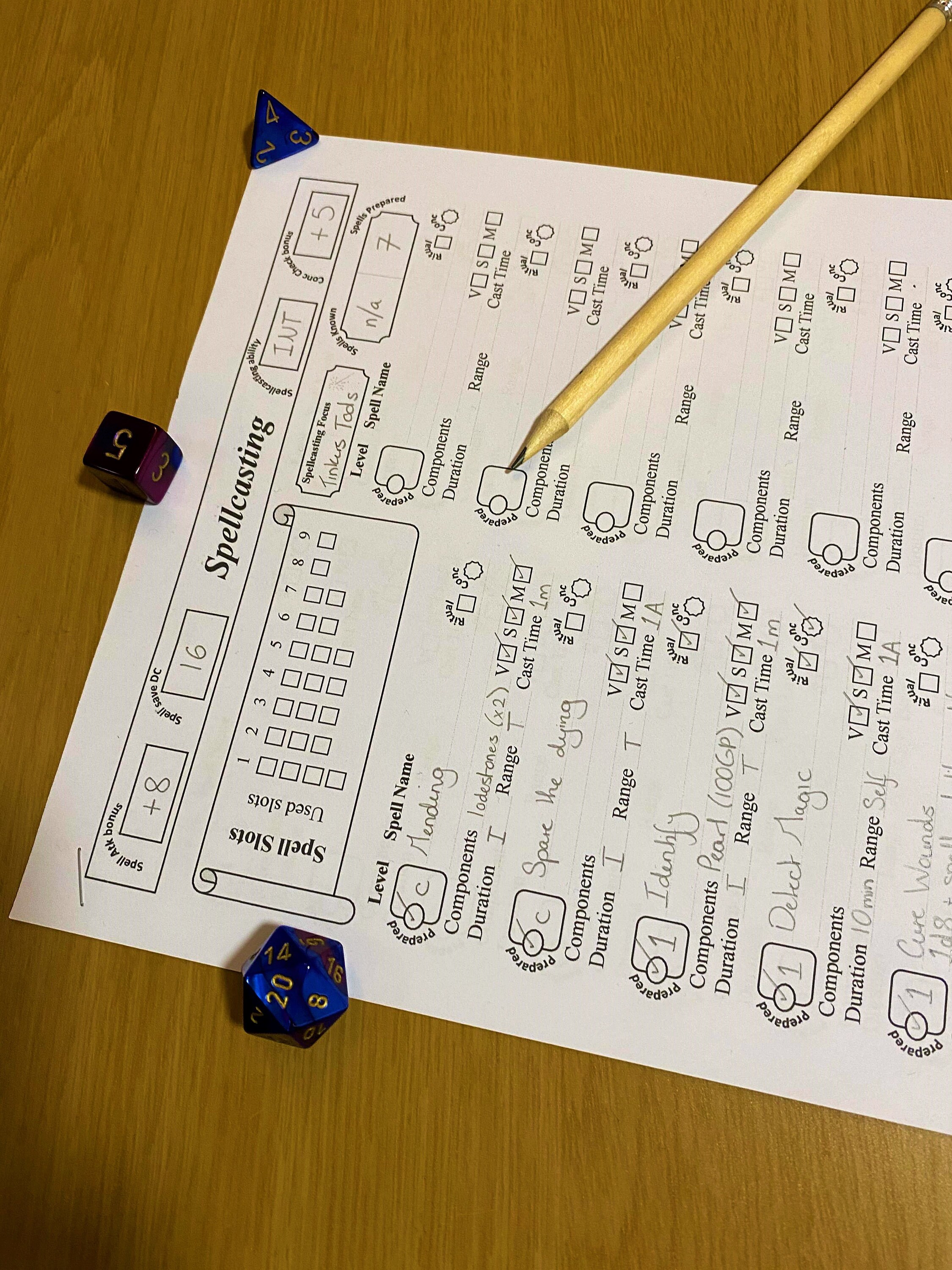 Dnd A4 Spell Sheet Spell Slot Tracker Suitable for ALL Classes Form ...