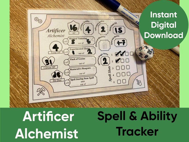 Artificer Alchemist Spell Slot Tracker Subclass Resource - Etsy