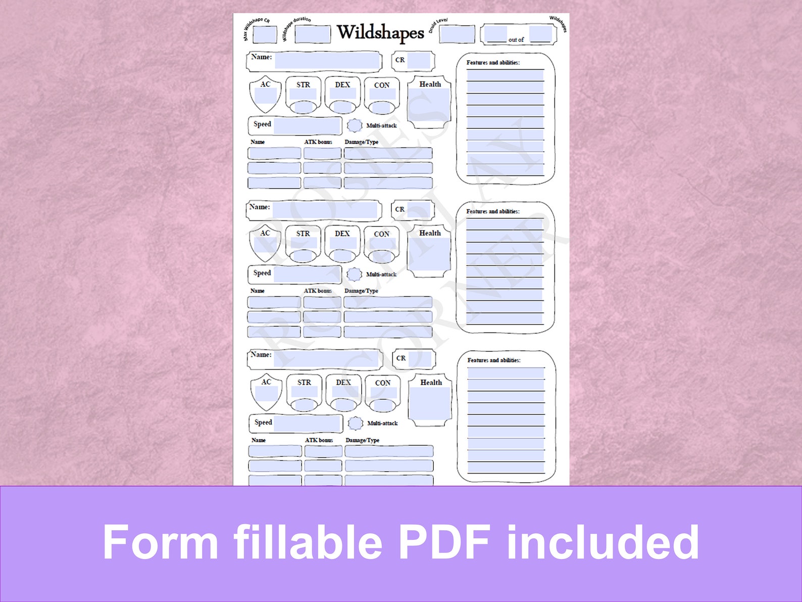 Druid A4 Wild Shape Sheets - Dungeons and Dragons 5e - Character Sheet ...