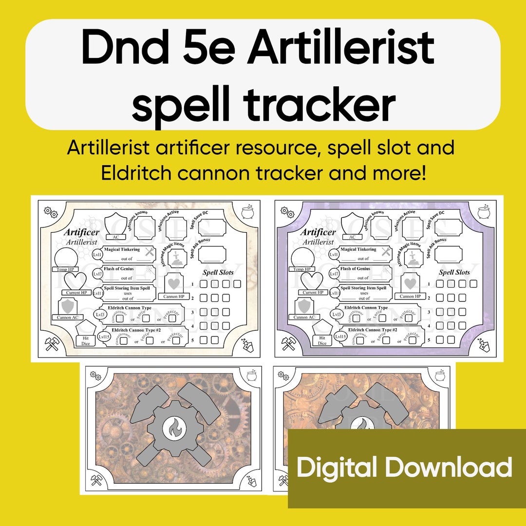Artificer Artillerist Spell Slot Tracker – Subclass Resource Tracker ...