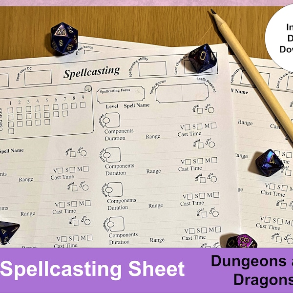 Spell Sheet - Etsy