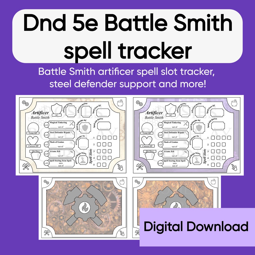 Artificer Battle Smith Spell Slot Tracker – Subclass Resource Tracker ...