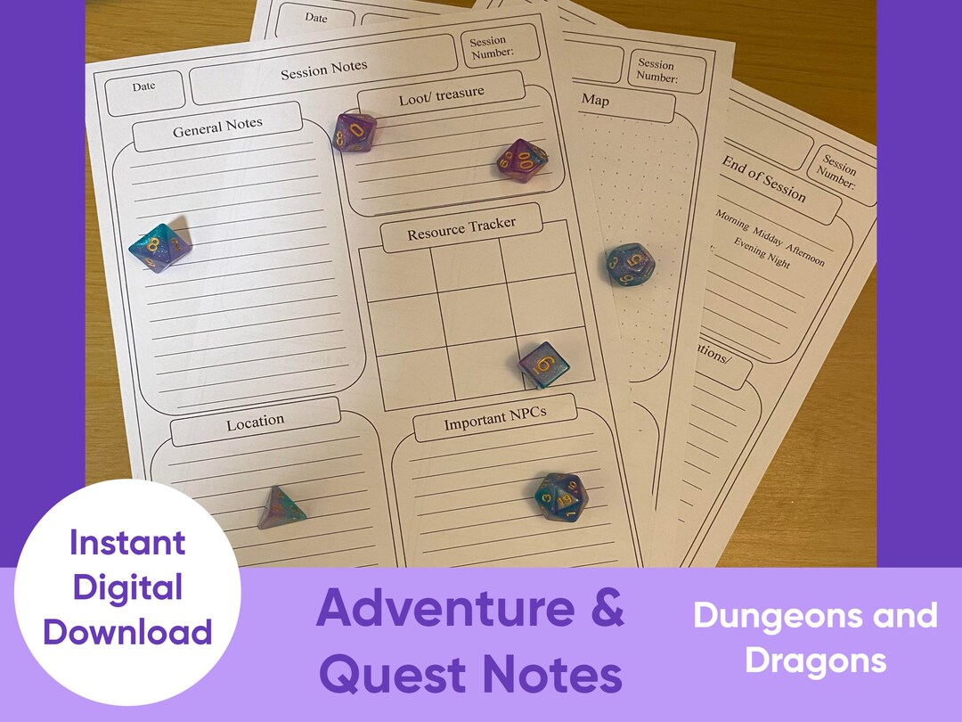 Dnd A4 Session Notes Tabletop Campaign Adventure Digital - Etsy
