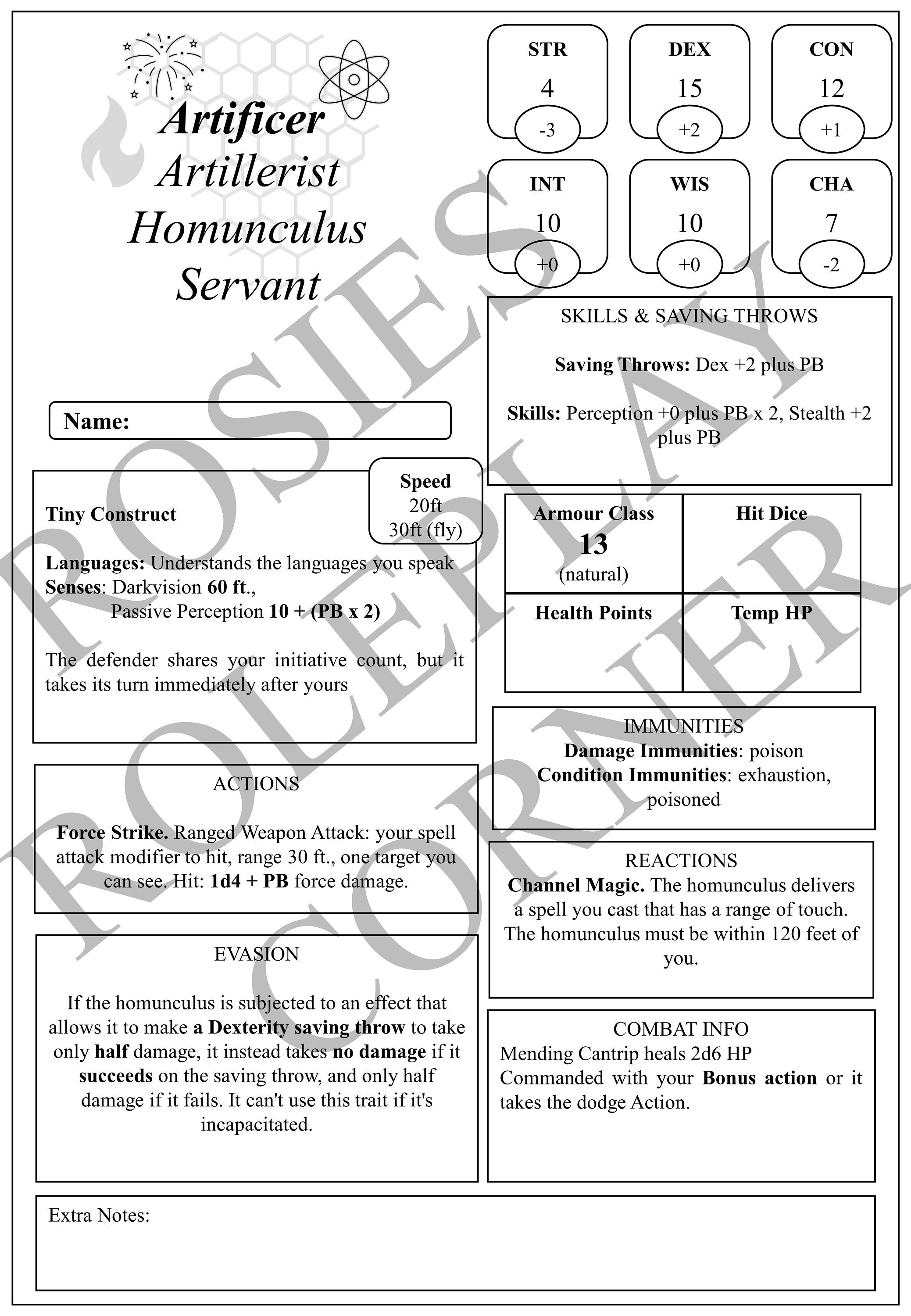 Dnd Artificer Artillerist Character Booklet - Dungeons and Dragons ...