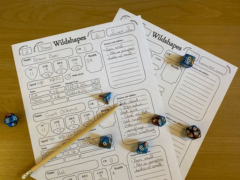 Dnd Druid Bundle Wild Shape Sheets, Spell & Ability Tracker and ...