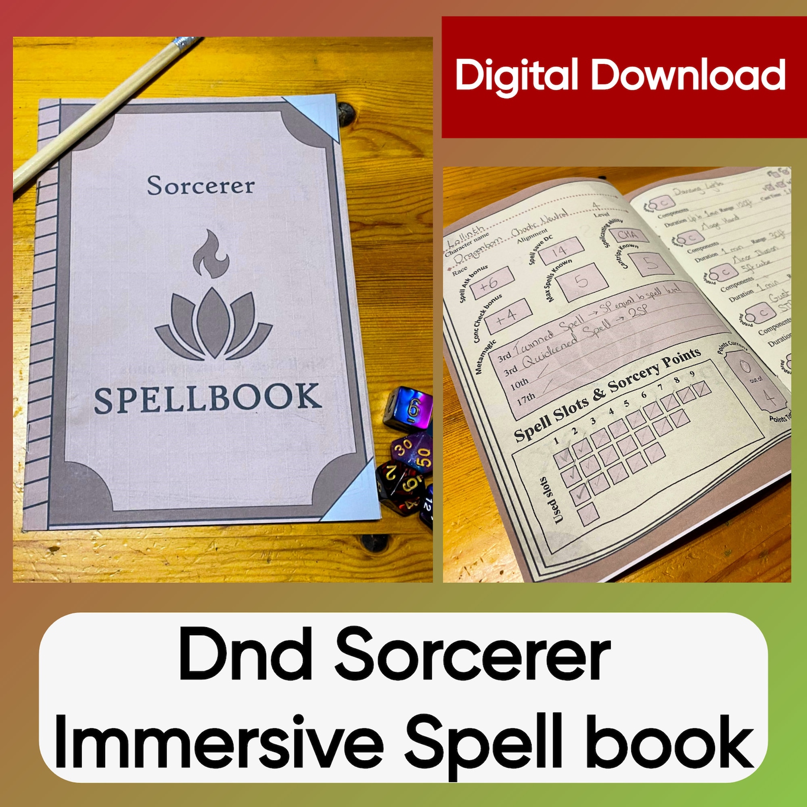 Dnd Sorcerer Immersive Spell Book With Spell Slot Trackers – Dungeons ...