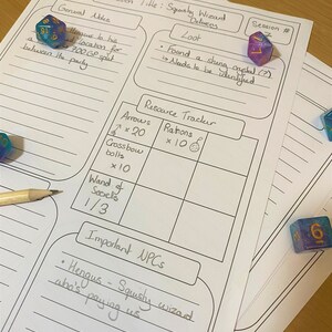 Dnd A4 Session Notes - Tabletop Campaign Adventure Digital Supplement ...