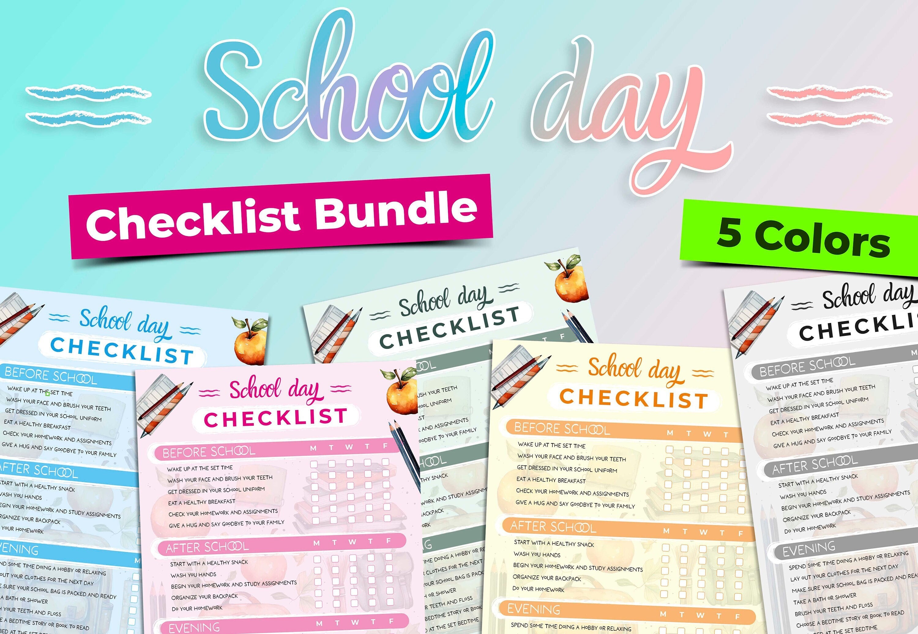 School Day Checklist, Editable School Checklist, Back to School ...