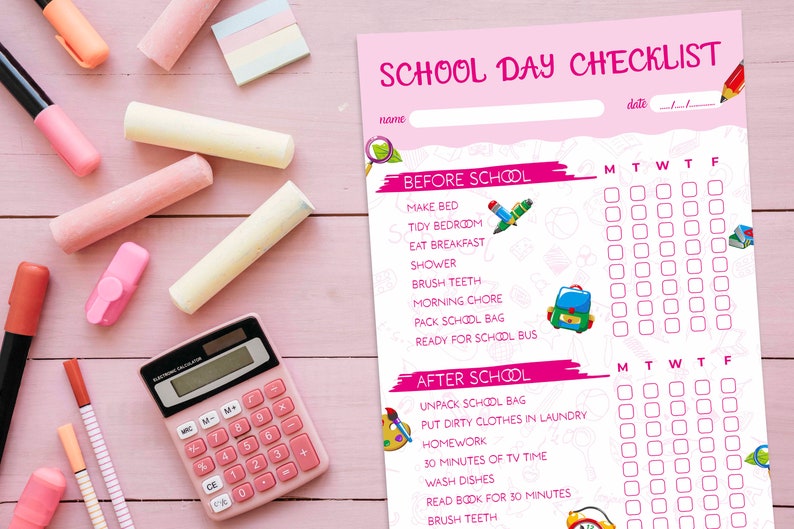 School Day Checklist, Editable School Checklist, School Day Routine for ...