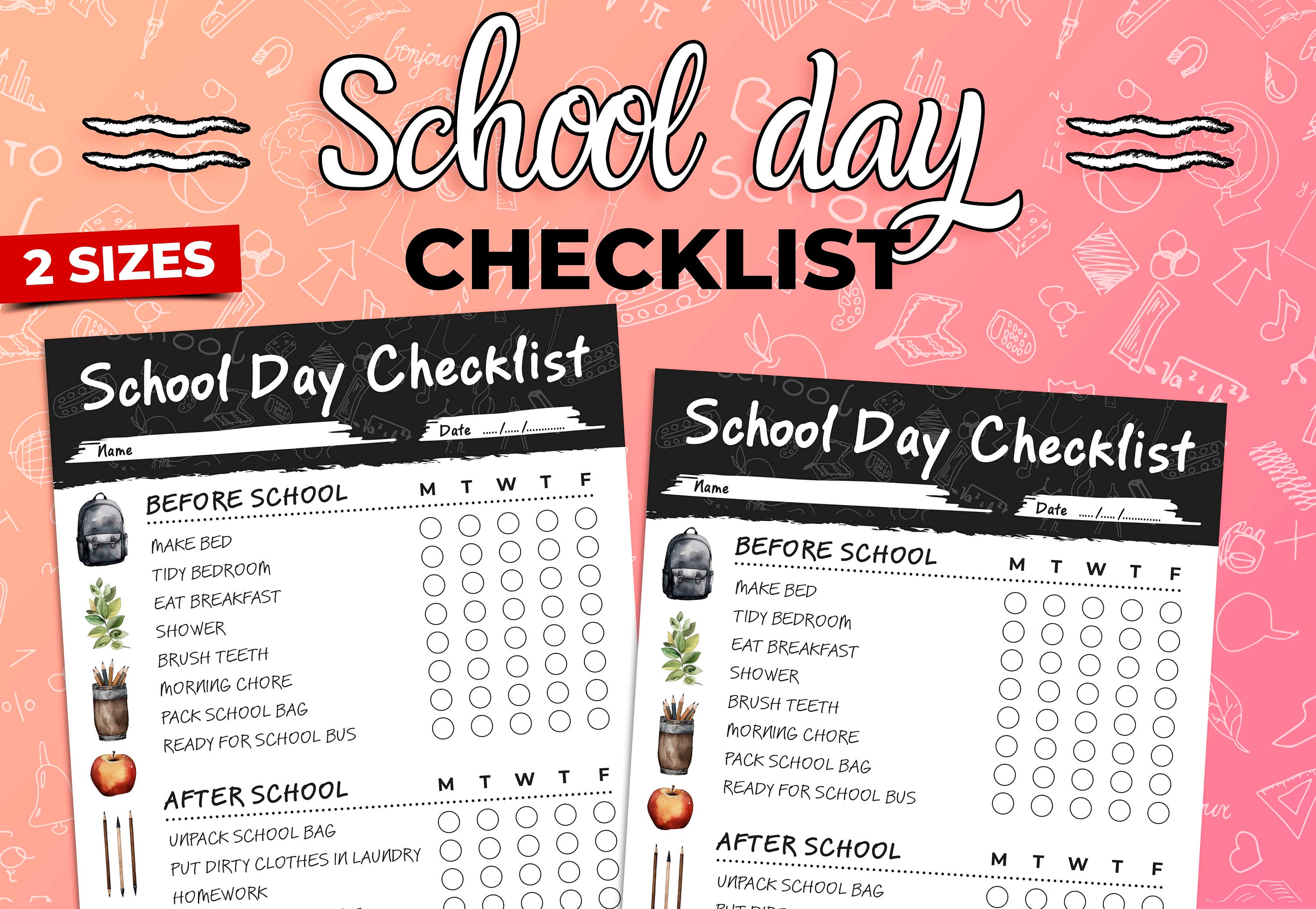 School Day Checklist, Editable School Checklist, School Day Routine for ...