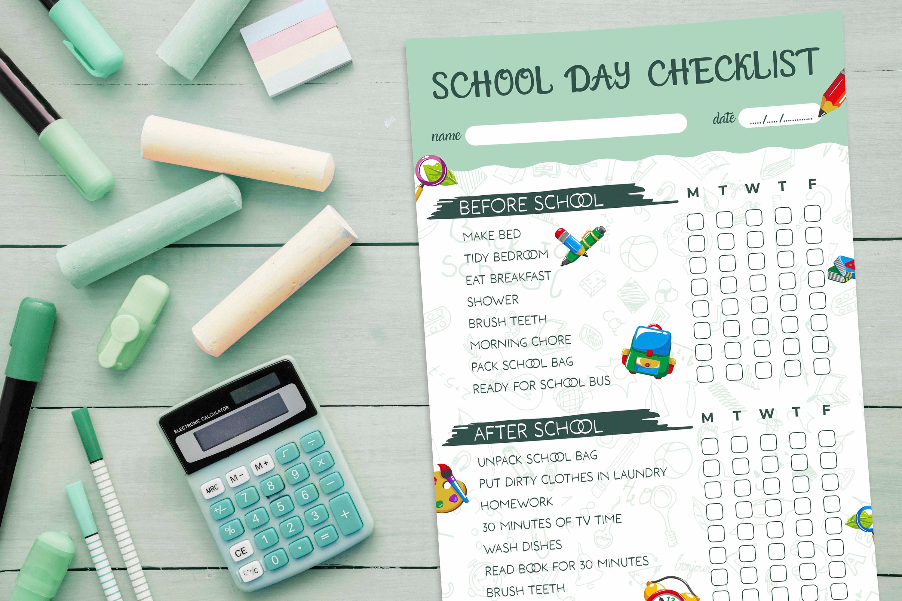 School Day Checklist, Editable School Checklist, School Day Routine for ...