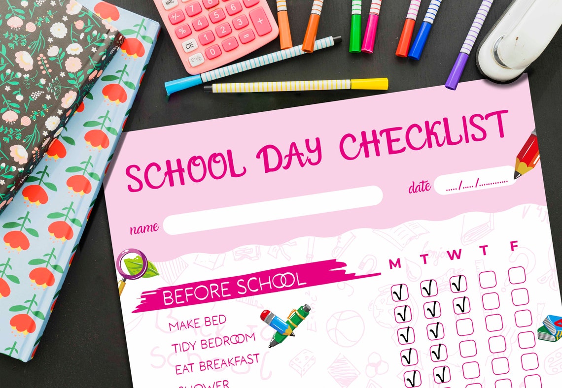 School Day Checklist, Editable School Checklist, School Day Routine for ...