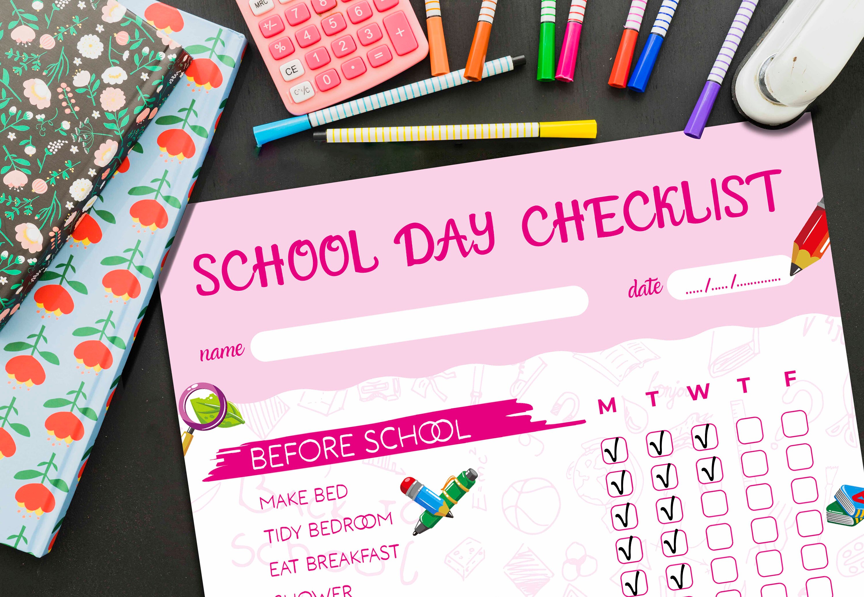 School Day Checklist, Editable School Checklist, School Day Routine for ...