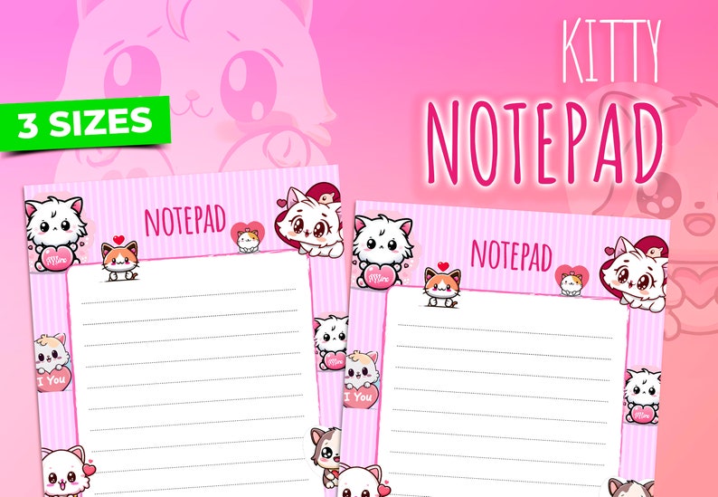 Kitty Printable Notepad, Perfect for Journaling, Daily Planner, Pink ...
