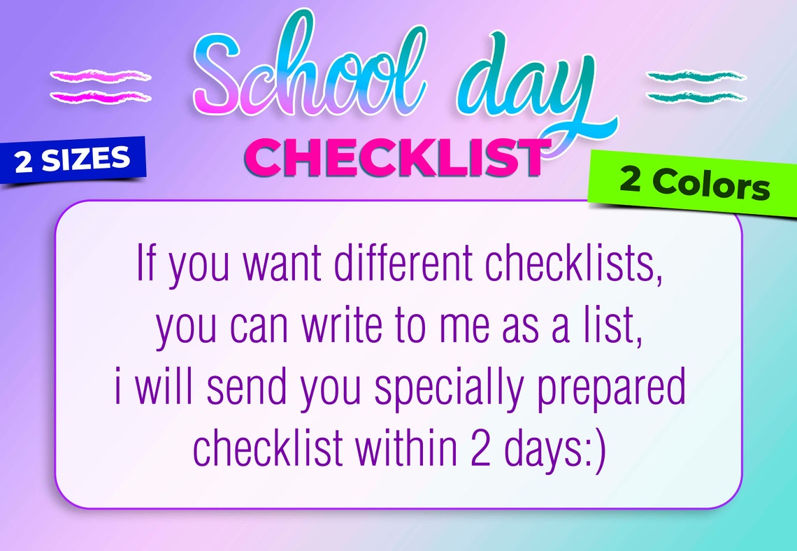 School Day Checklist, Editable School Checklist, School Day Routine for ...