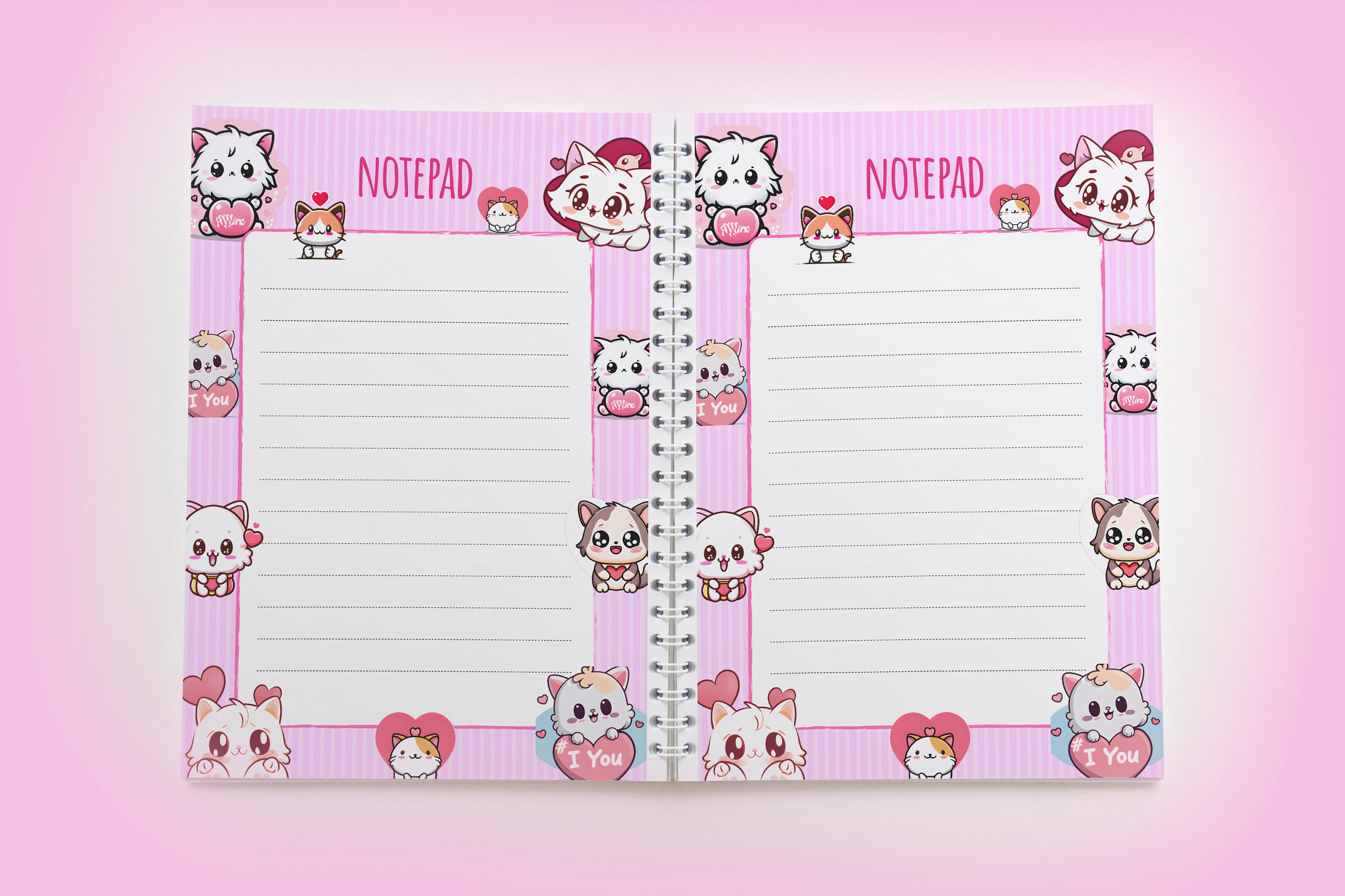 Kitty Printable Notepad, Perfect for Journaling, Daily Planner, Pink ...