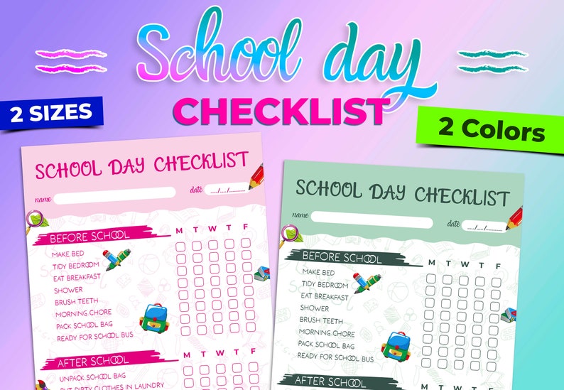 School Day Checklist, Editable School Checklist, School Day Routine for ...