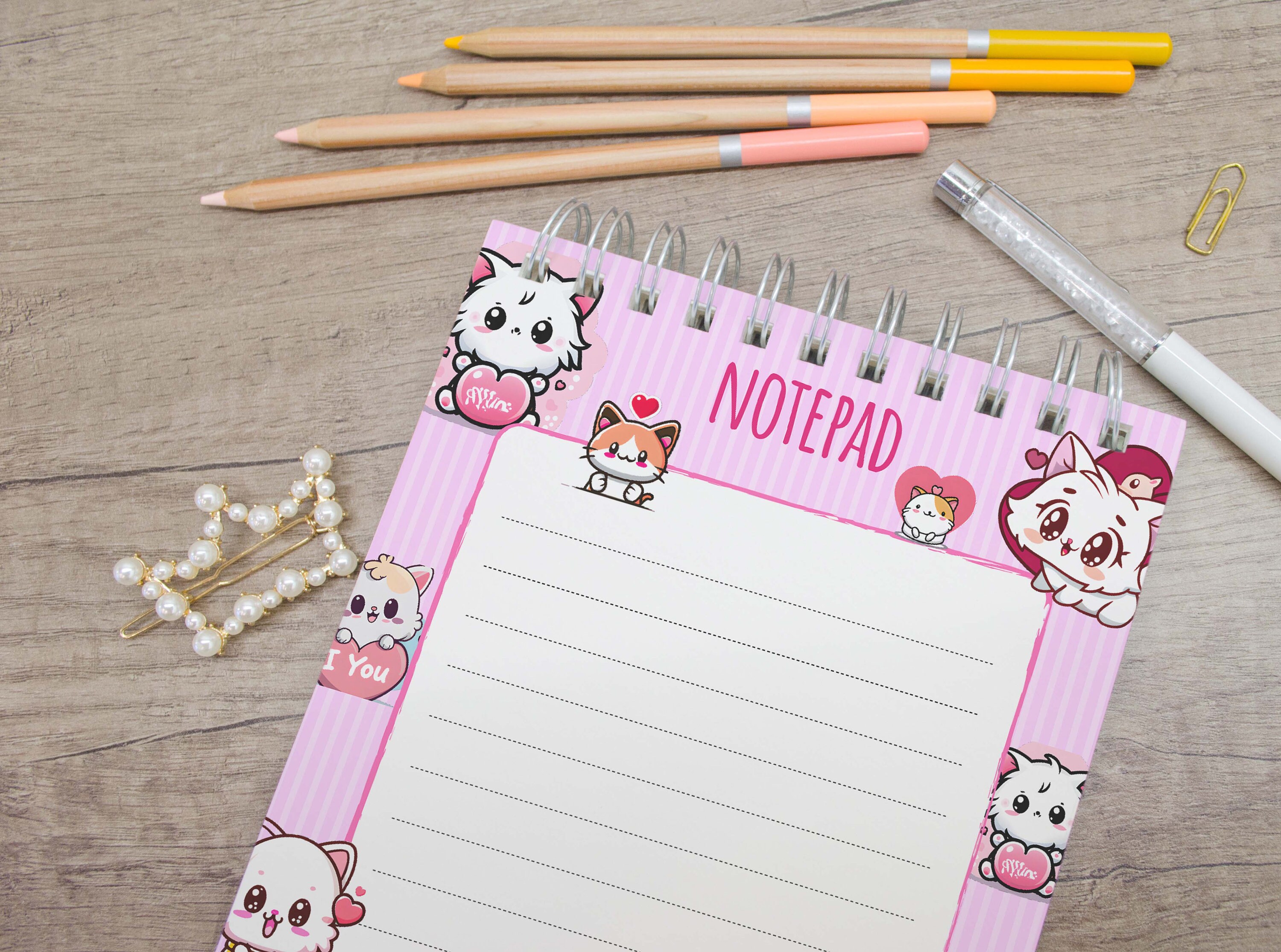 Kitty Printable Notepad, Perfect for Journaling, Daily Planner, Pink ...
