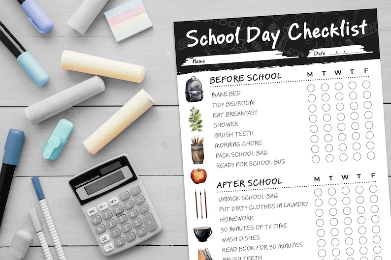 School Day Checklist, Editable School Checklist, School Day Routine for ...