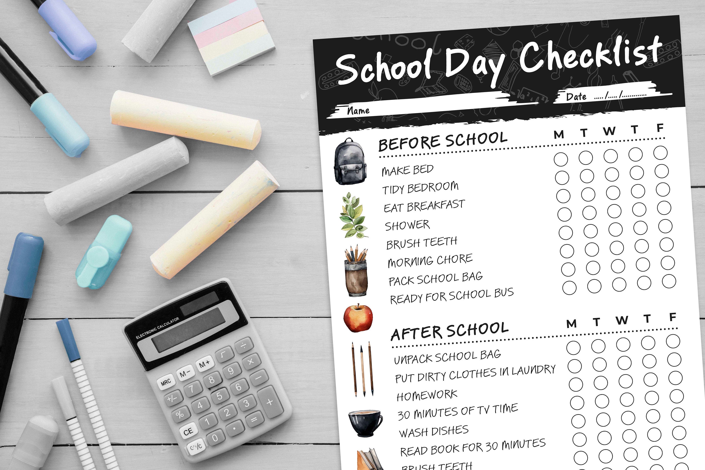 School Day Checklist, Editable School Checklist, School Day Routine for ...