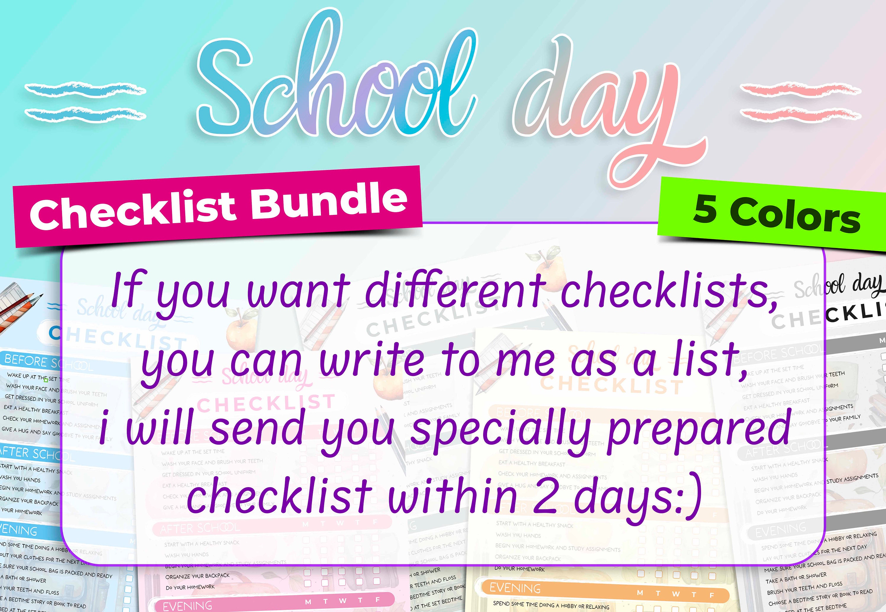 School Day Checklist Editable School Checklist Back to - Etsy