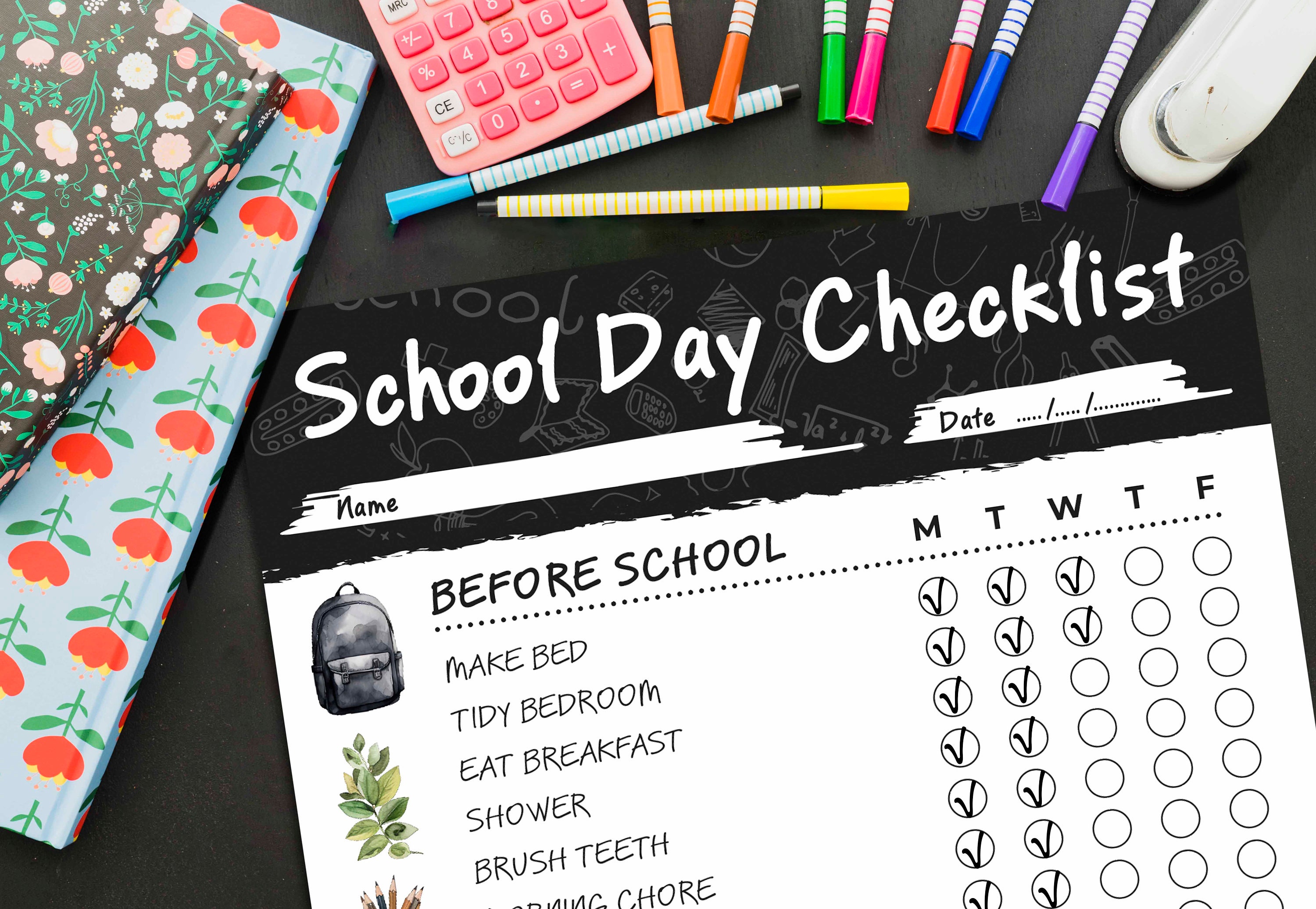 School Day Checklist, Editable School Checklist, School Day Routine for ...