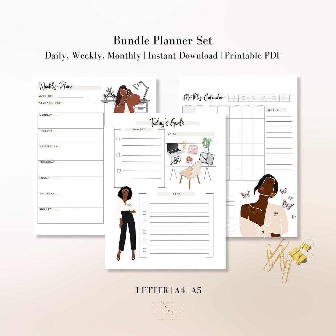 Planner Bundle, Undated Weekly Layout, Monthly Tracker Printable, Daily ...