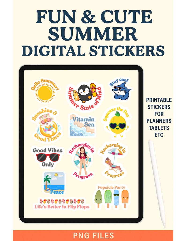 Summer Digital Sticker Pack | Fun & Cute Printable Stickers | Goodnotes ...