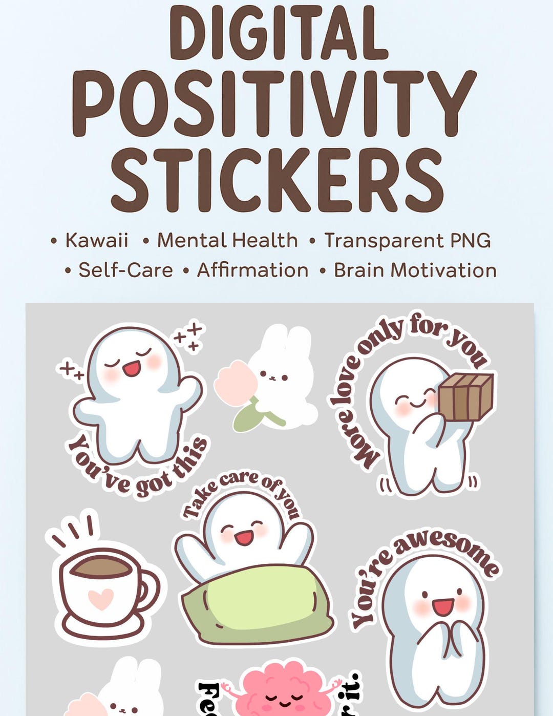 Cute Positivity Digital Stickers | Kawaii Mental Health Pngs | Self ...