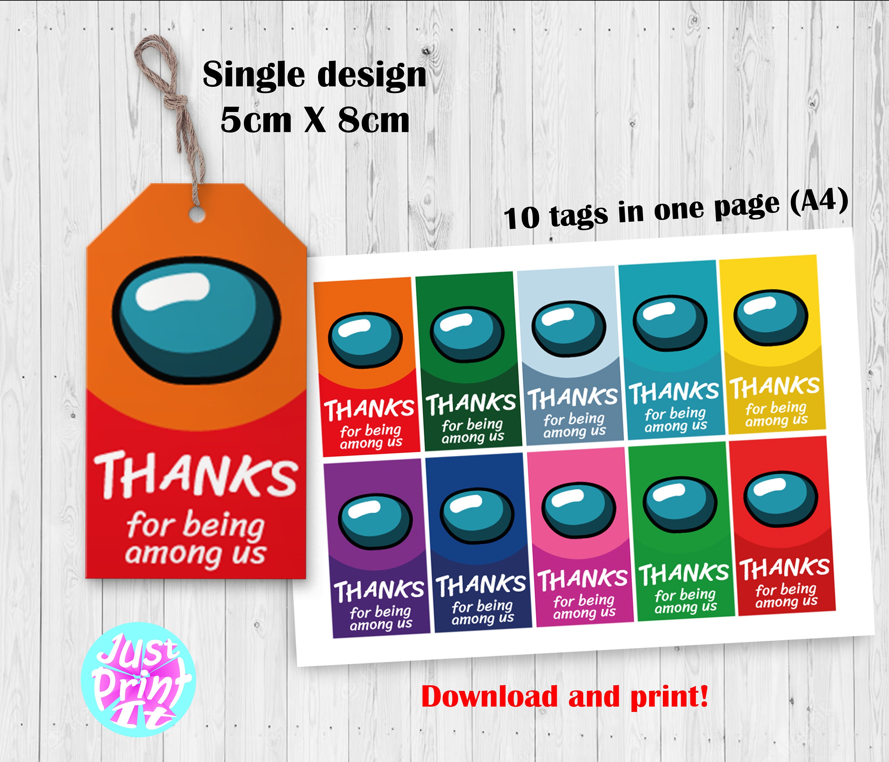 Among Sus Favor Tag/ Ready to Print/ Videogame Birthday Gift/ Thank You ...