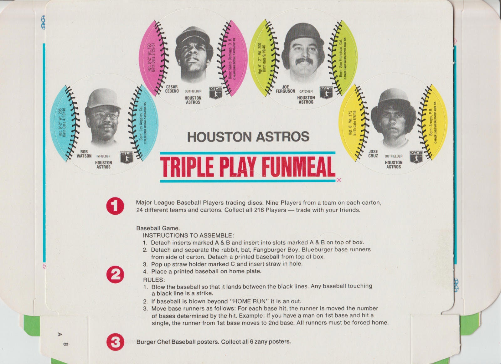 Vintage 1977 Burger Chef Triple Play Funmeal Houston Astros - Etsy