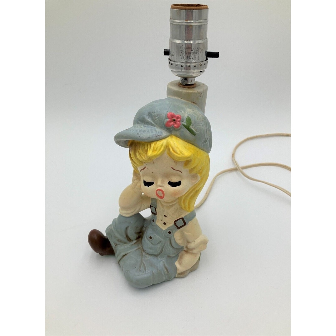 Vintage Sears & Roebuck Table Lamp Child Yawning Girl Overalls 1978 ...