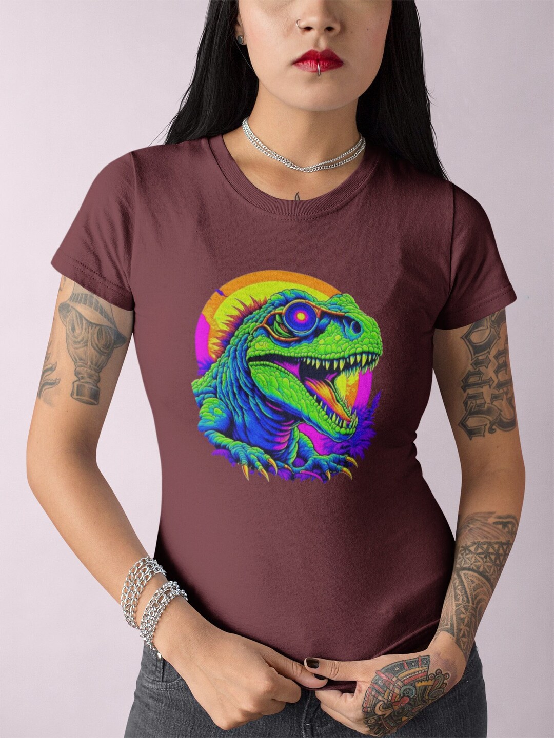 T-rex Dinosaur T-shirt, Cyberpunk T-rex Shirt, Psychedelic T-rex ...